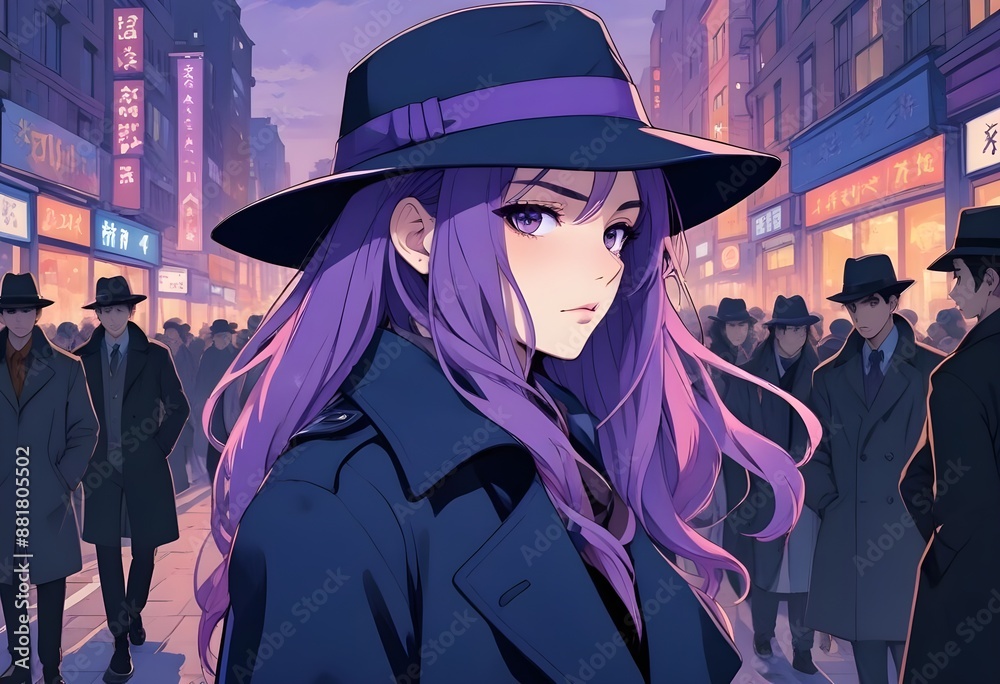 colorful flat illustration classical animes, Anime-style undercover ...
