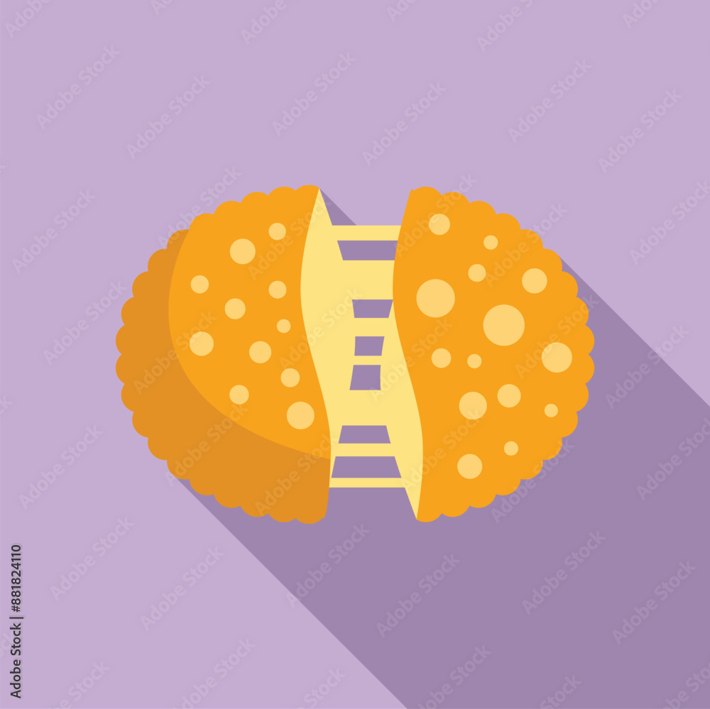 Delicious round cookie split in half showing the creamy filling inside ...