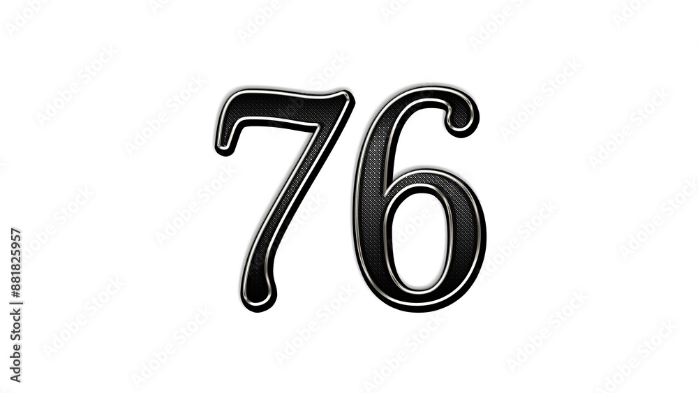 black metal 3d design of number 76 on white background. Stock ...