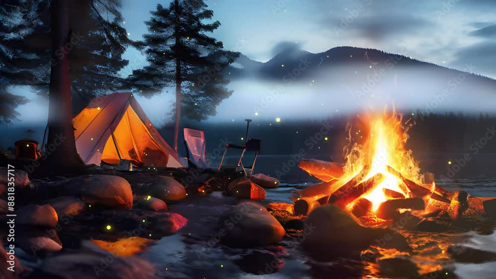 People Camping at Night in the Canyon, Preparing to Sleep in the Tent ...