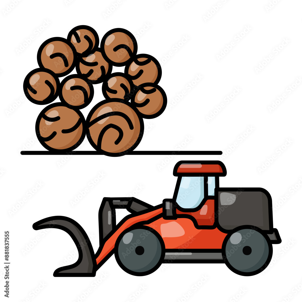 Knuckle boom forestry crane Logging and stacking at Wood Processing ...