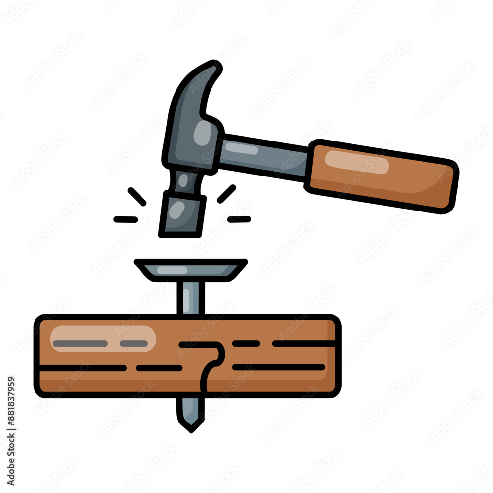 Mortise and tenon concept, Hammer Hitting the Nail head to Joint the ...