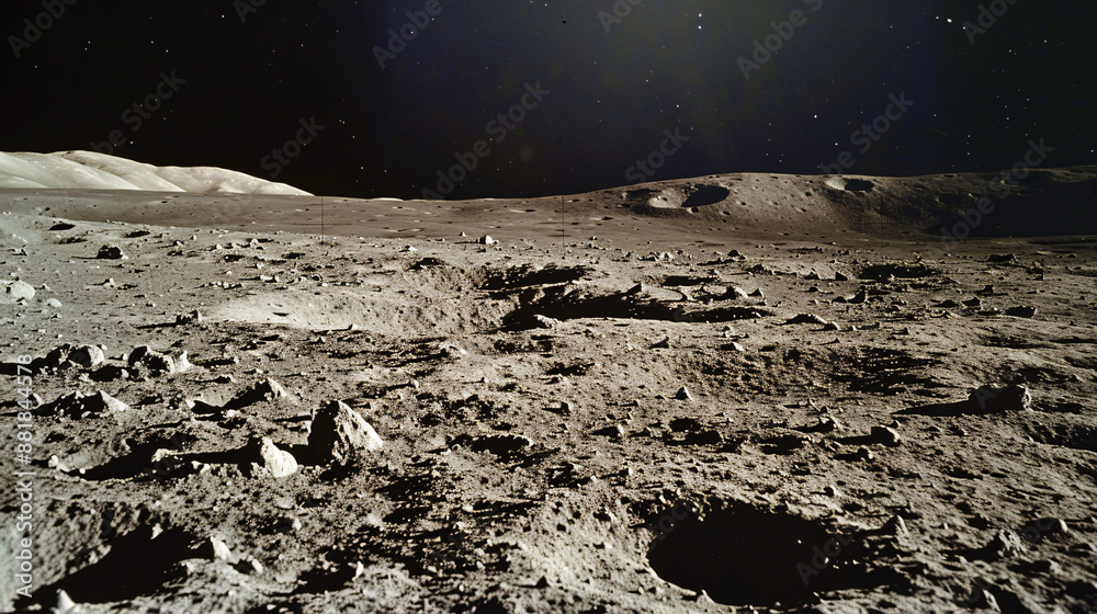 Iconic image of the lunar surface at the site of a moon landing ...