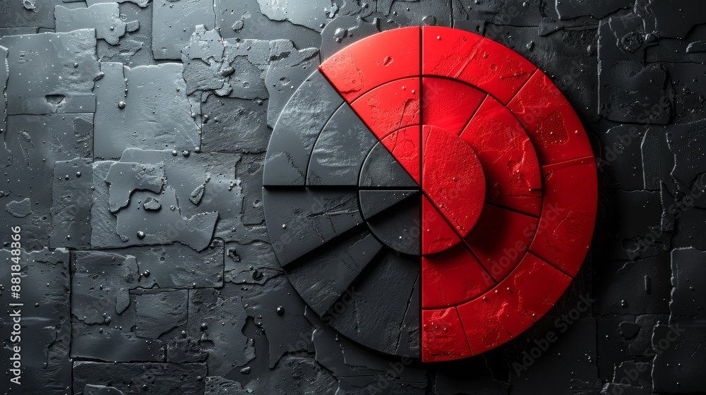 Minimalist pie chart with different sections in black and red color ...