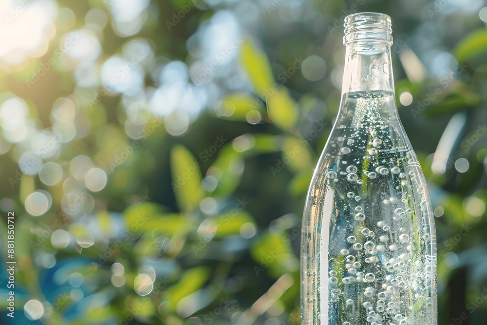 Pristine Glass Bottle of Sparkling Mineral Water, glass bottle, sparkling mineral water, bubbles ...