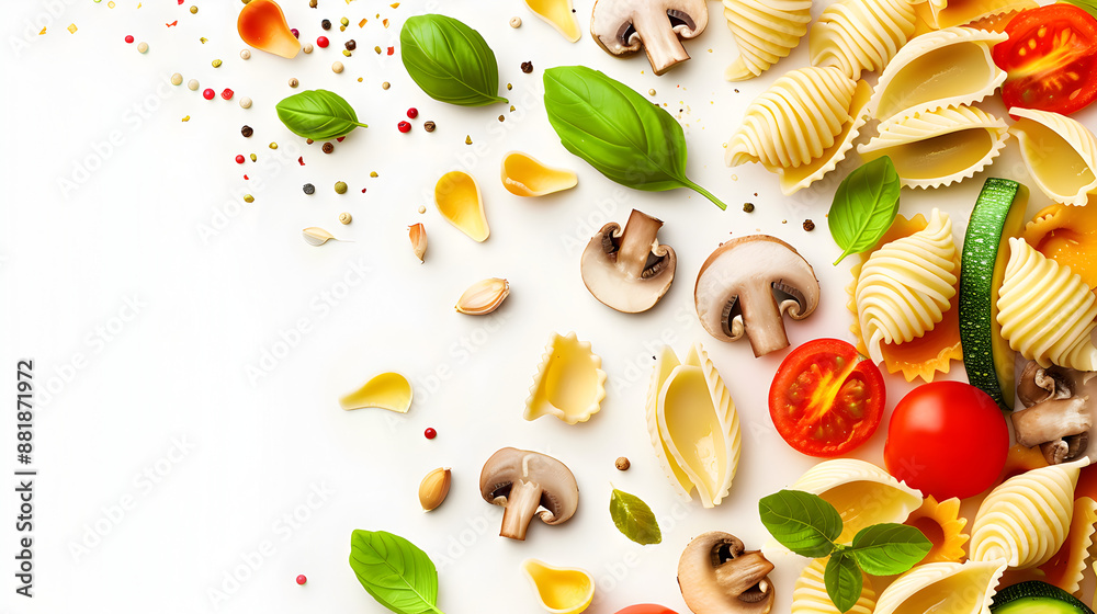 ภาพประกอบสต็อก Italian foods concept and menu design. Pasta with ...