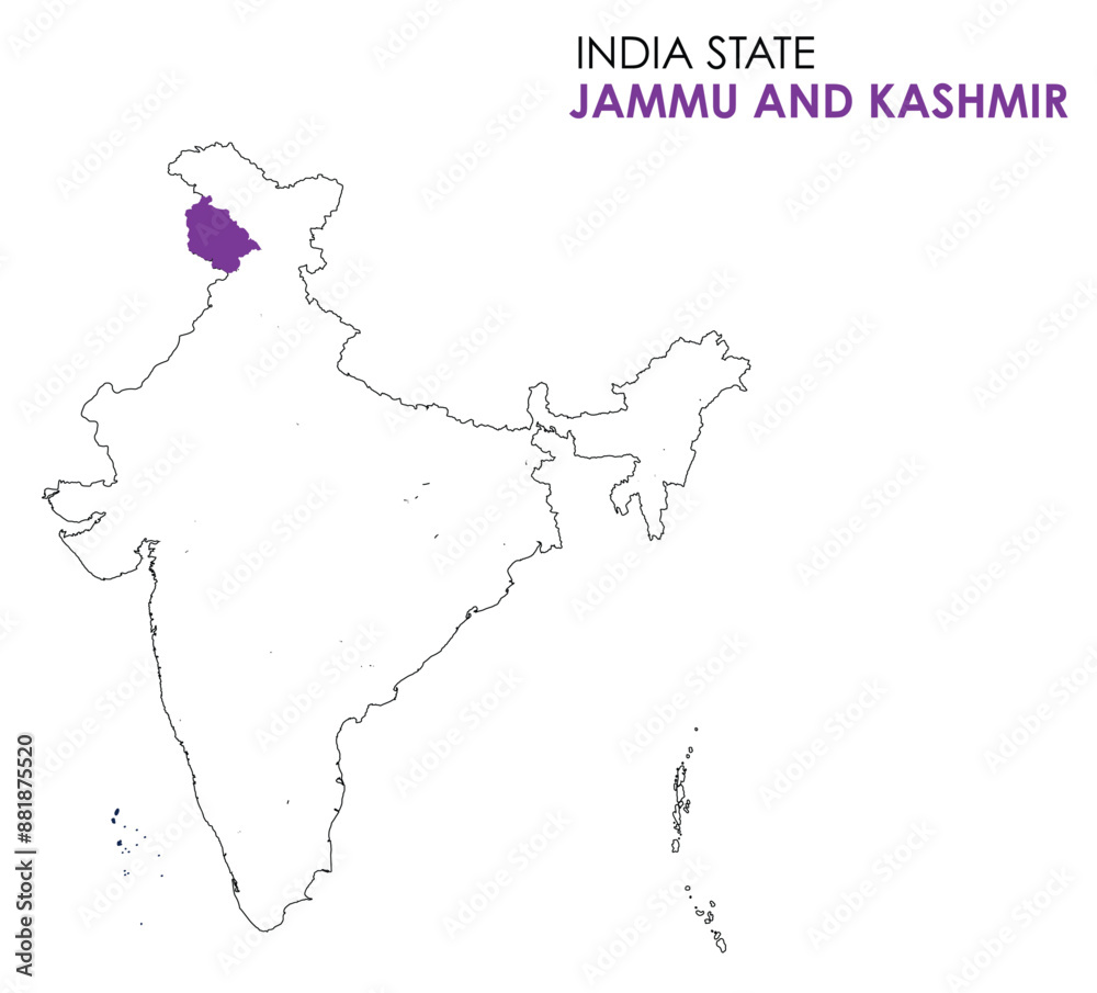 Jammu and kashmir map of Indian state. Jammu and kashmir map vector illustration. Jammu and ...