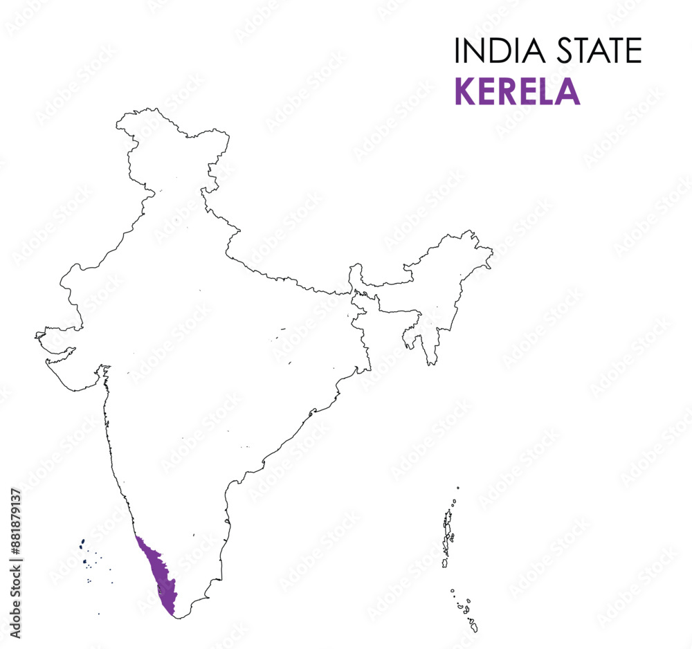 Kerala map of Indian state. Kerala map vector illustration. Kerala ...