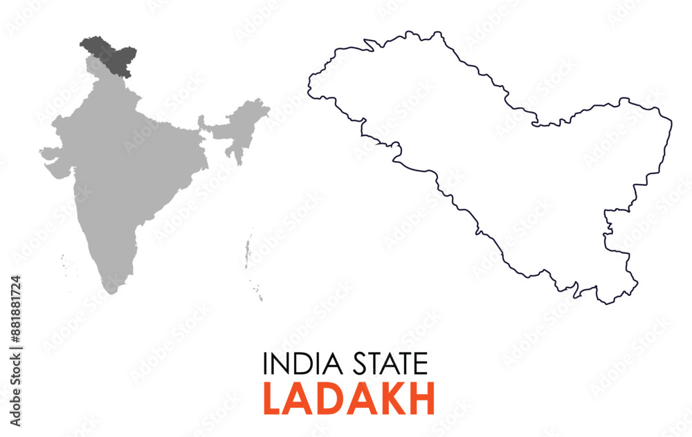 Ladakh map of Indian state. Ladakh map vector illustration. Ladakh ...