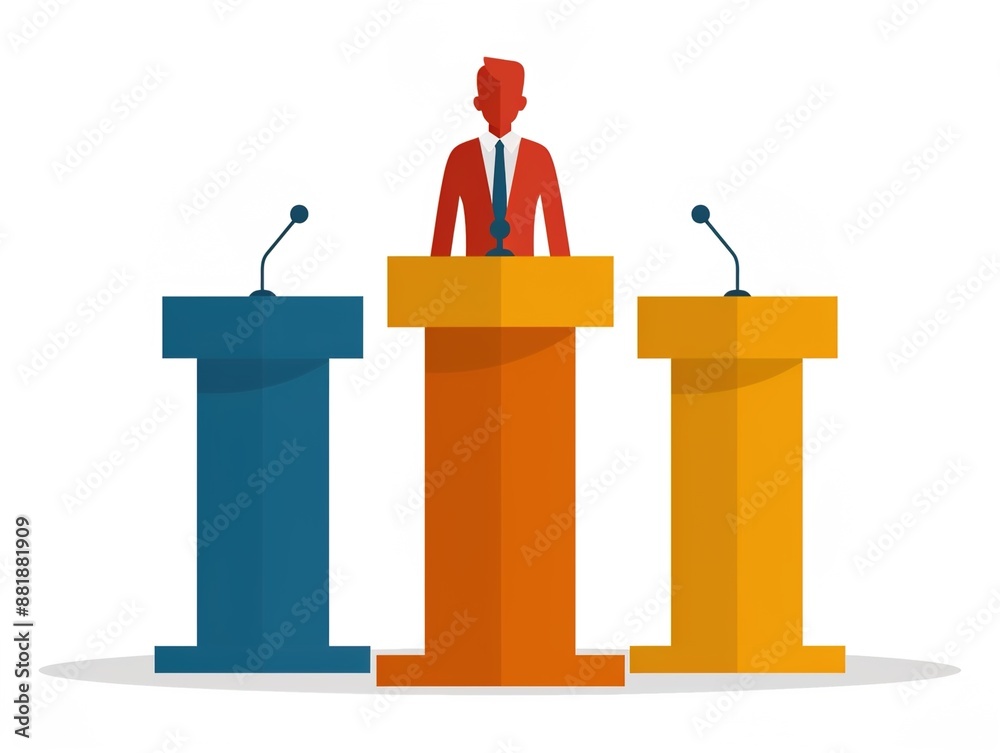 Minimalist stick figure on a podium delivering a speech, 2D vector ...