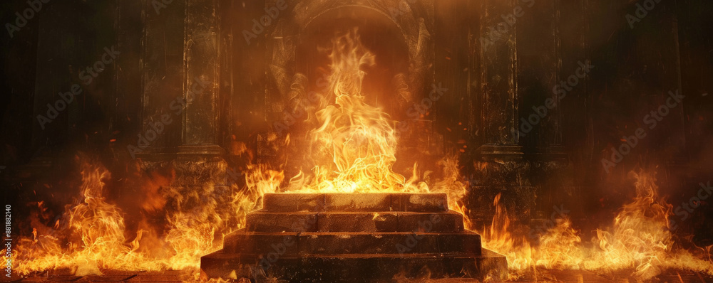 A fire background featuring flames rising from a stone altar, creating ...