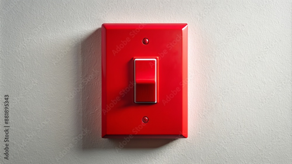 Vibrant red light switch on a clean white wall isolated on a neutral ...