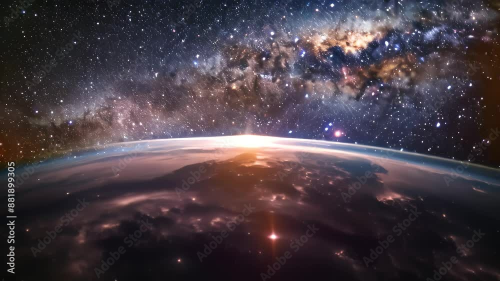 The video shows a view of Earth from outer space, highlighting its ...