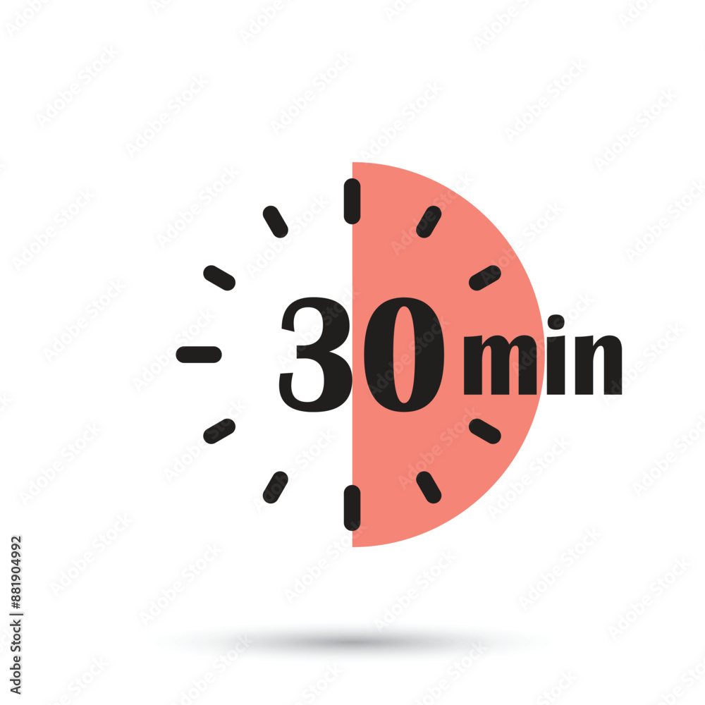 30 minutes on stopwatch icon in flat style. Clock face timer vector ...