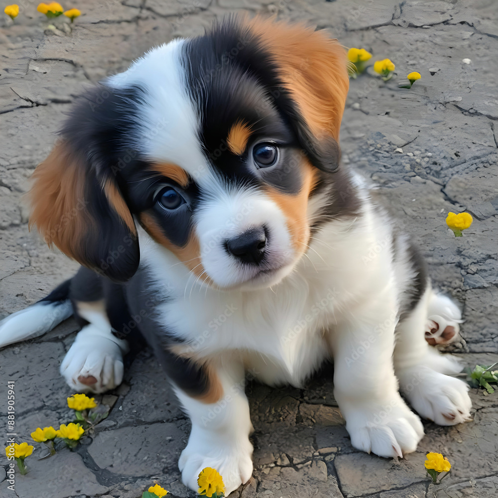 Cute, colorful and lovely puppies of different breeds Stock ...