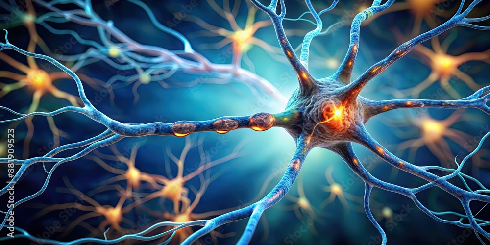 Motor neuron connecting to muscle fiber, , neuron, muscle, fiber ...