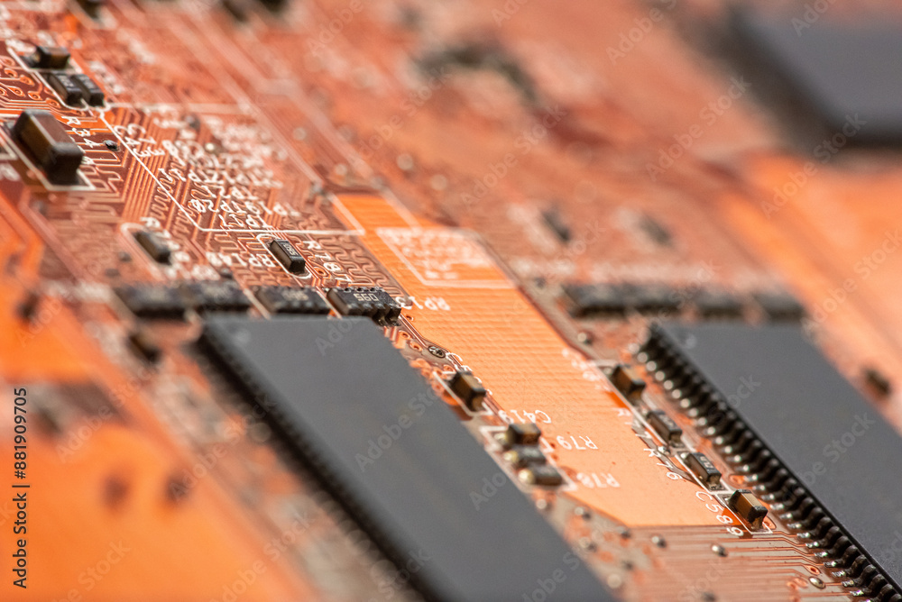 Abstract, Close up at electronic circuits, we see the technology of the ...