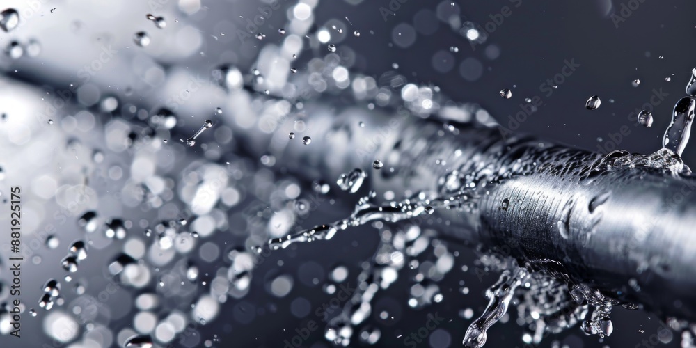 Urgent Close-up of a Damaged Home Plastic Pipe with Water Splashing Out ...