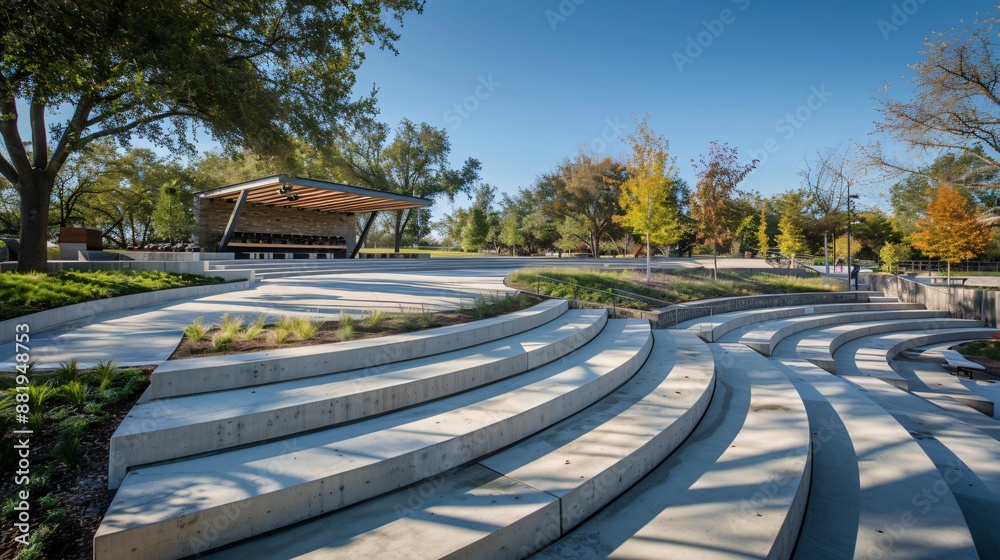 An outdoor amphitheater with a simple, modern design and clean lines ...