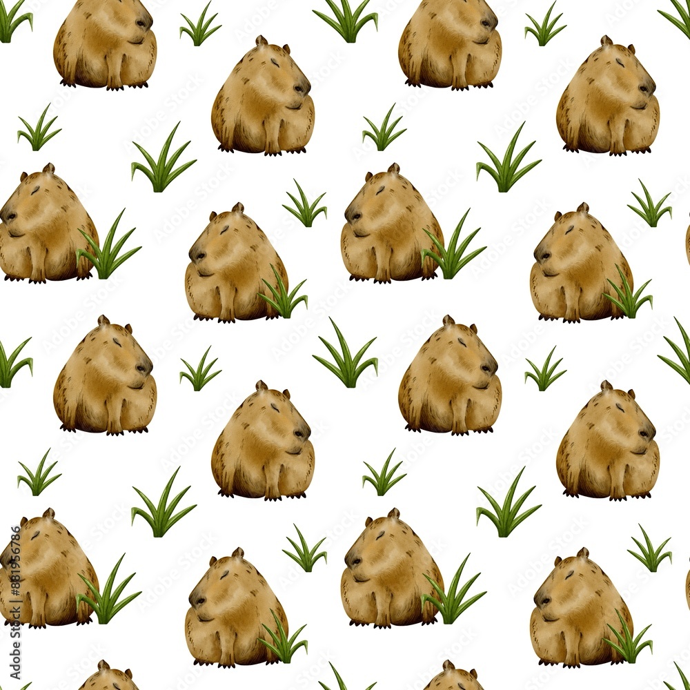 Seamless pattern with cute capybara illustrations, capybara pattern ...