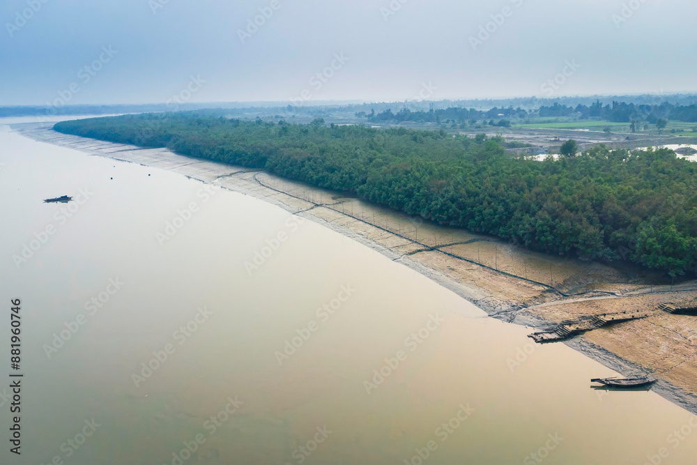 Aerial view of Sundarbans mangroves forest with water channels and ...