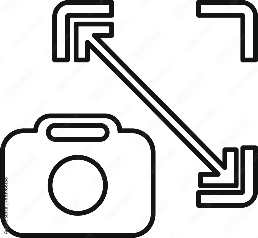 Line art icon of a camera with two arrows pointing to the corners ...