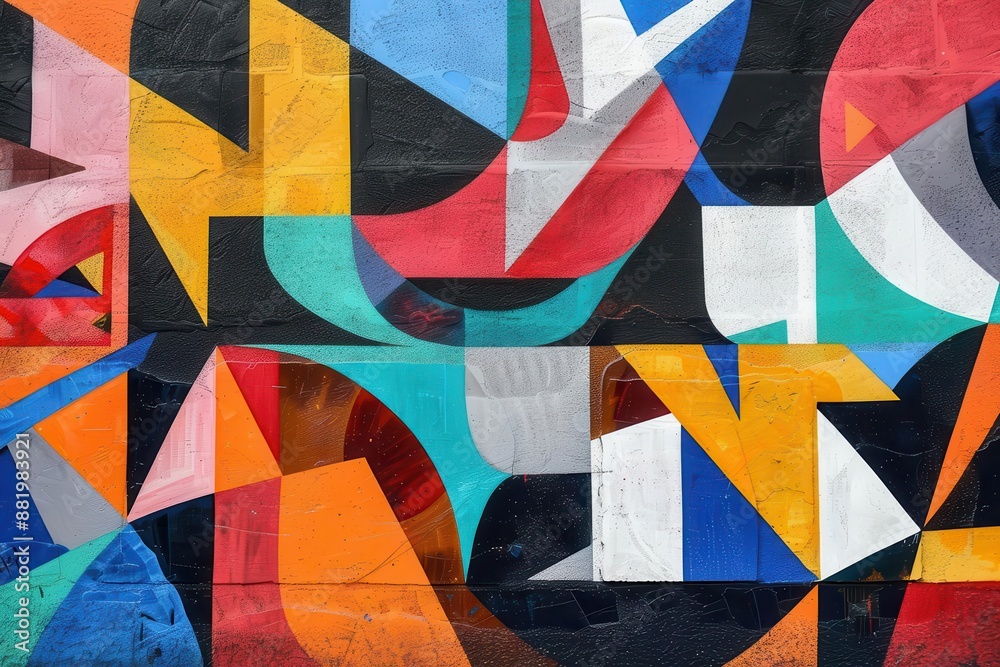 explosive street art mural featuring vibrant colors and bold geometric ...