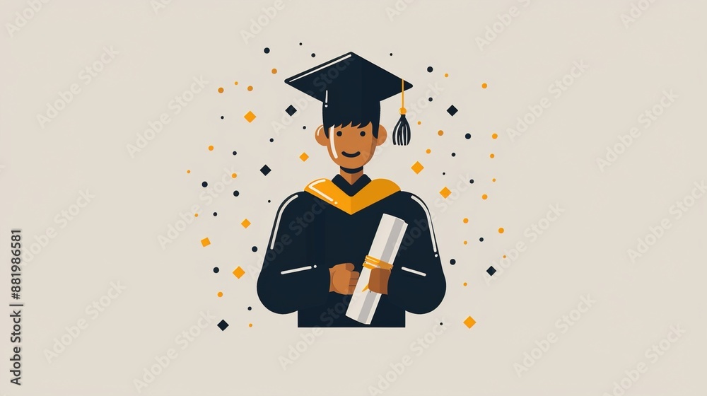 Stick man holding a diploma - graduation ceremony concept - Stick ...