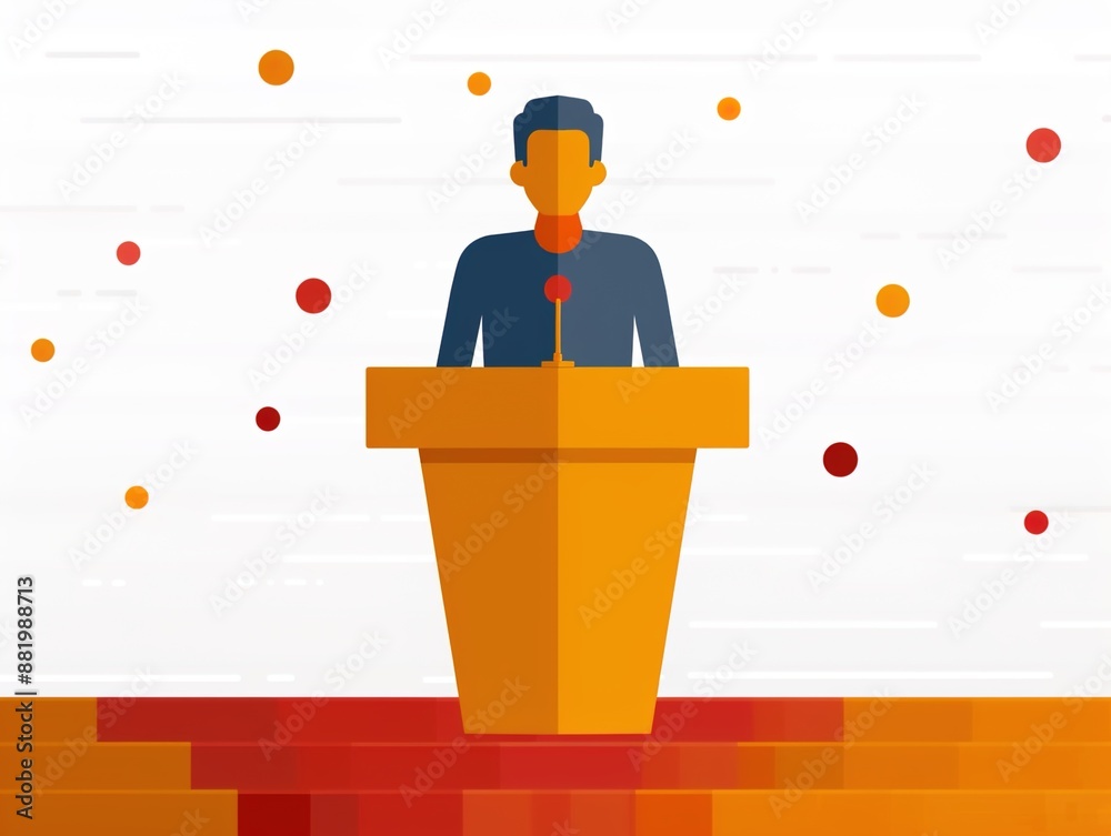 Simple vector of a stick figure giving a speech at a podium, set ...