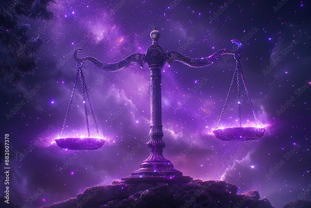 Libra zodiac logo reimagined: a cosmic balance scale with sparkling ...