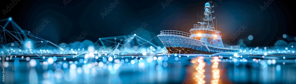AI powered digital boat cruising through the ocean showcasing ...