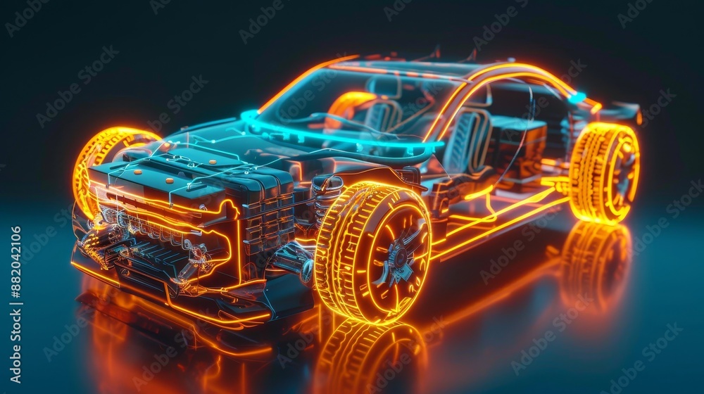 The power of neon lights, lithium ion batteries of high capacity, 3D ...