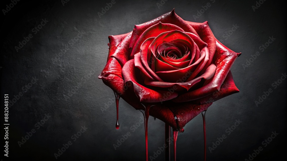 Gothic rose dripping in red liquid ultra black shadow tones black background bloody rose, rose ...