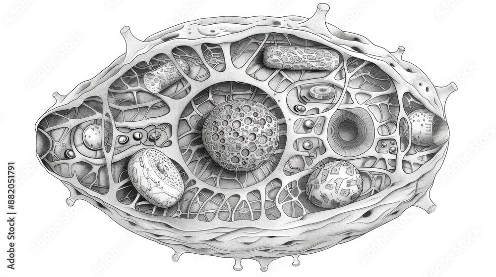 animal cell structure clipart, anatomical study, realistic line art ...
