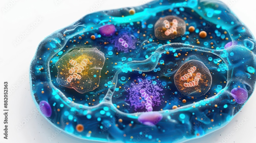 Cell structure illustration, detailed view of mitochondria, ribosomes ...
