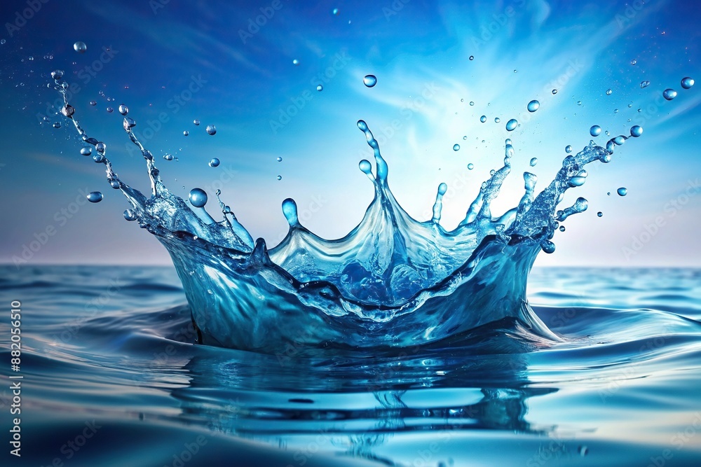 Pure refreshing blue ocean water splash on an isoalted background, blue ...