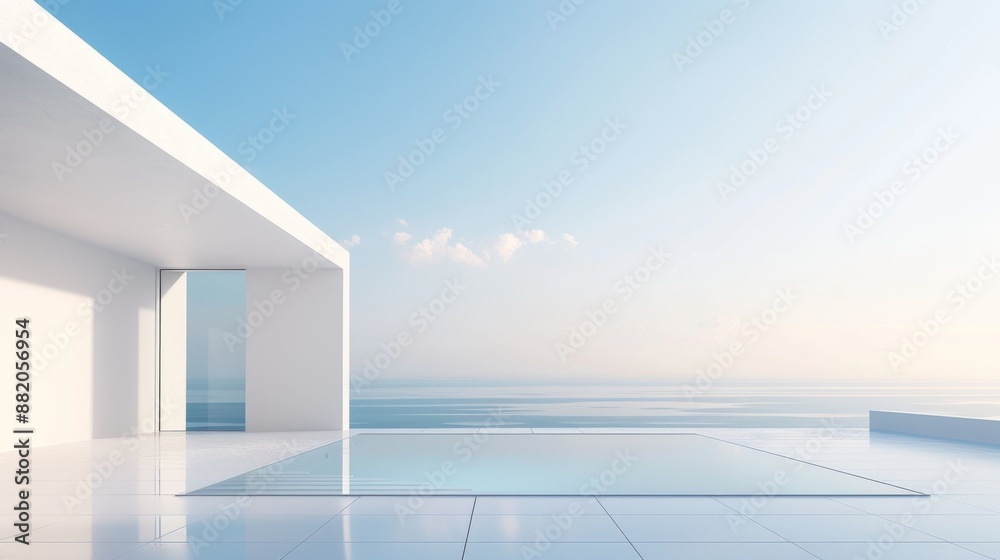 Hyper-realistic 3D rendering of a minimalist architectural facade with ...