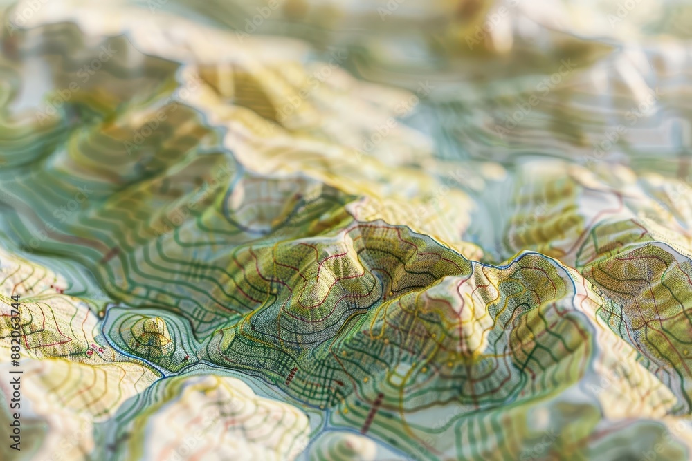 detailed terrain map featuring intricate contour lines and trails grid ...