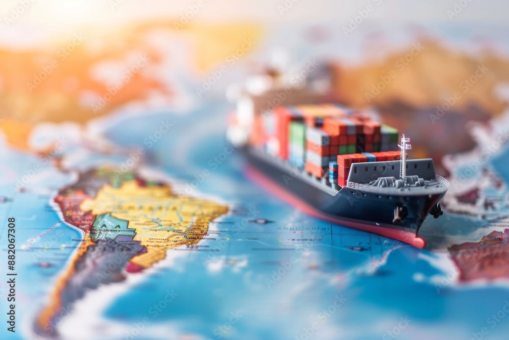 Container Ship Model on World Map Representing Transcontinental Trade ...