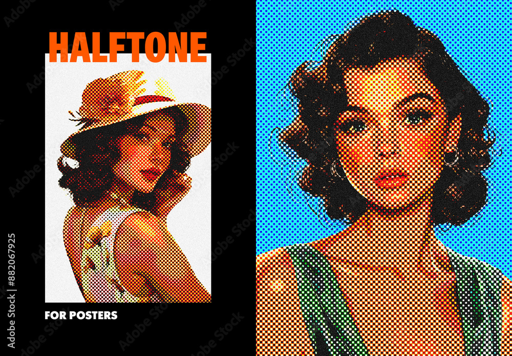 Vintage Dotted Halftone Poster Photo Effect Mockup Stock Template ...