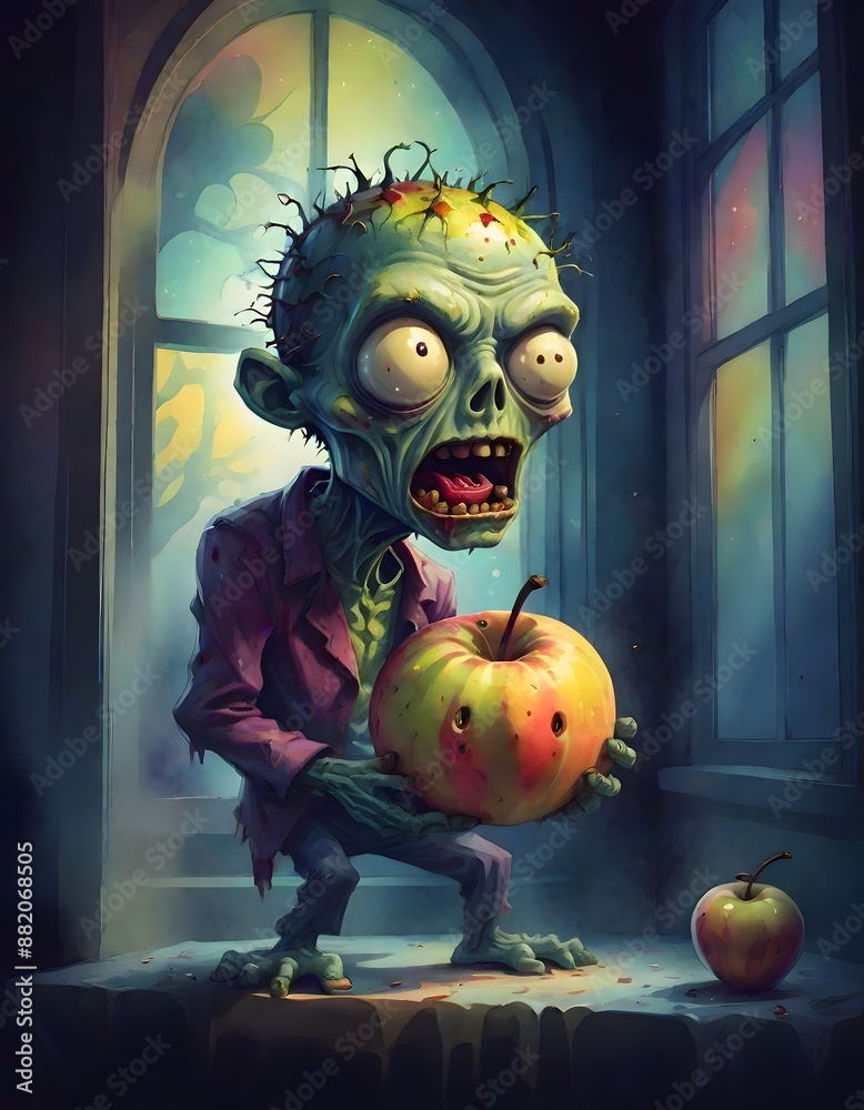 Horrifying grotesque, zombie like creature surrounded by floating ...