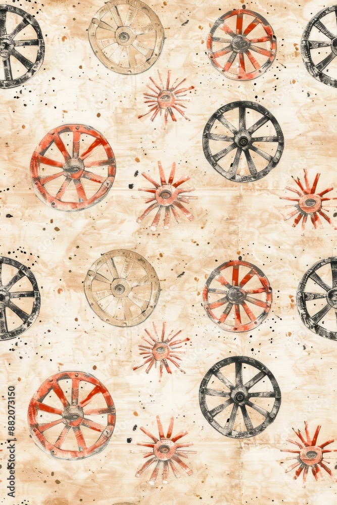 watercolor clipart of Wagon wheels seamless repeating pattern on ...