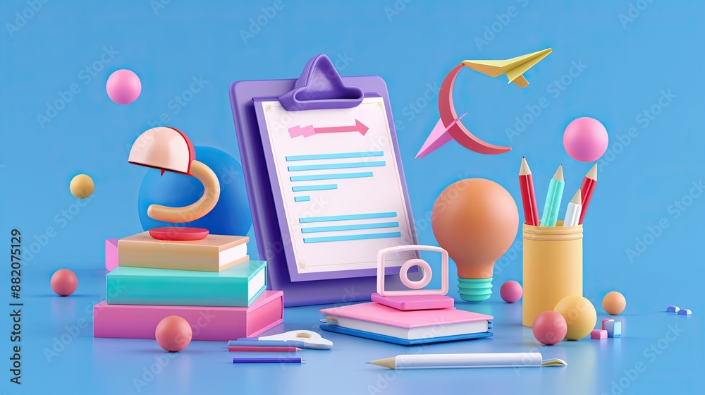 Education AI curriculum flat design side view theme syllabus 3D render ...