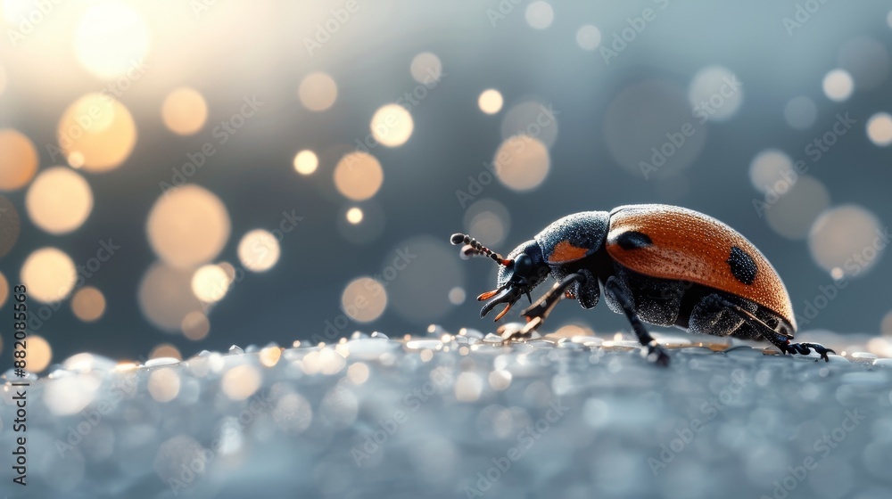 Beetle taking a break on a powdery surface, showcasing the interaction ...