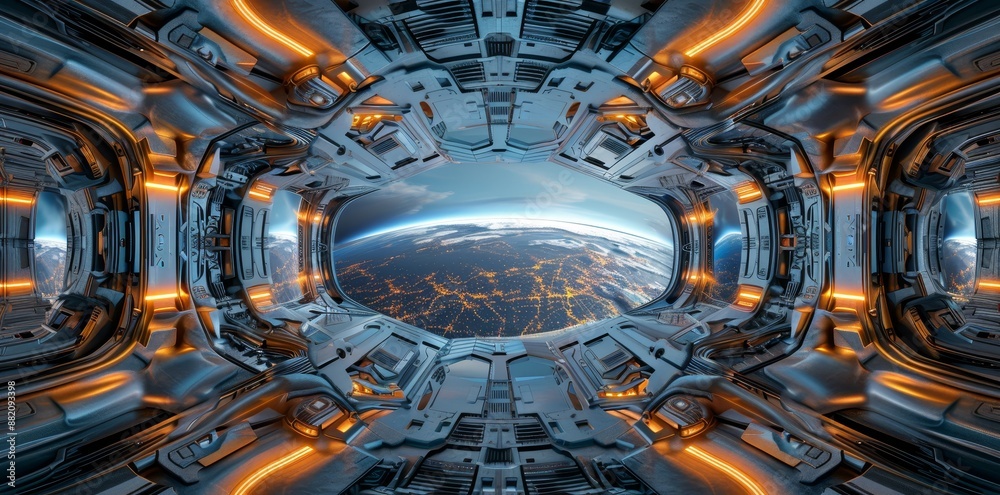 A 360 panorama reflection mapping of a futuristic spacecraft room 3D ...