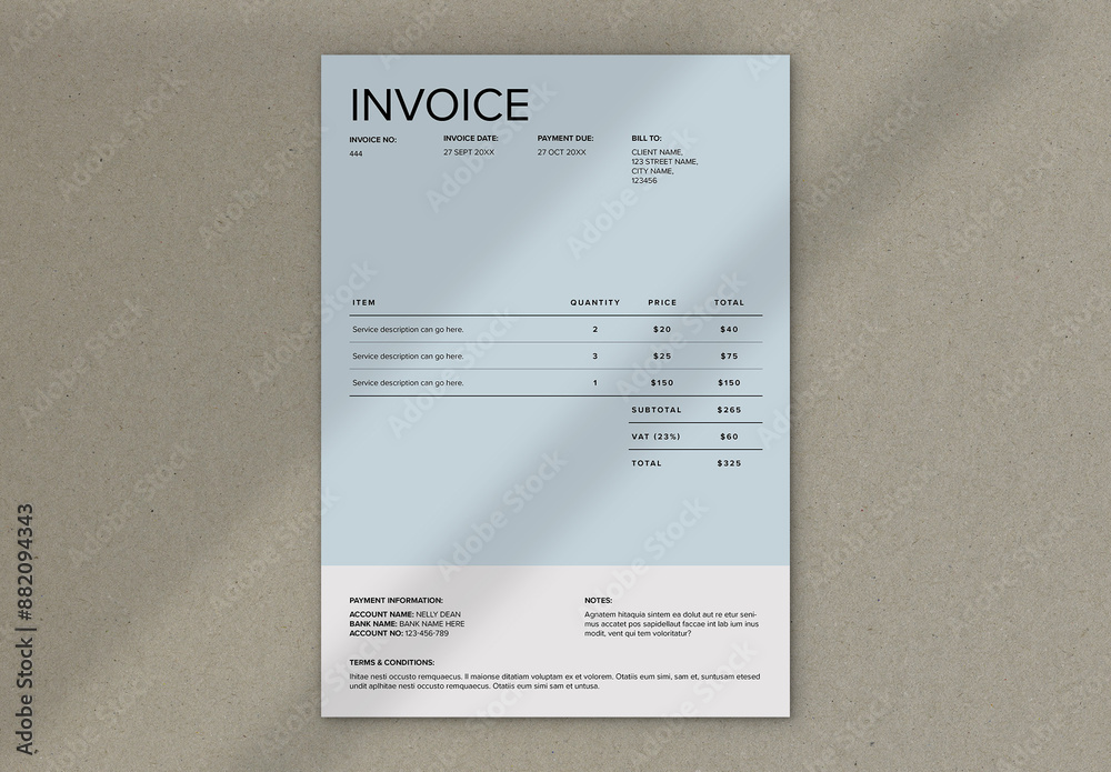 Simple Invoice Layout with Blue Accents Stock Template | Adobe Stock