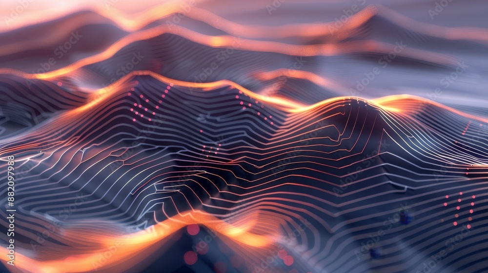 Topographic cartography, contour map, 3D relief. Abstract geographical ...