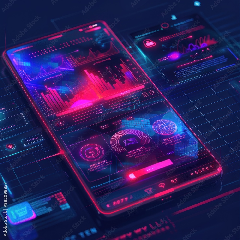 9. Mental health app interface, futuristic, cool hues, 3D model ...