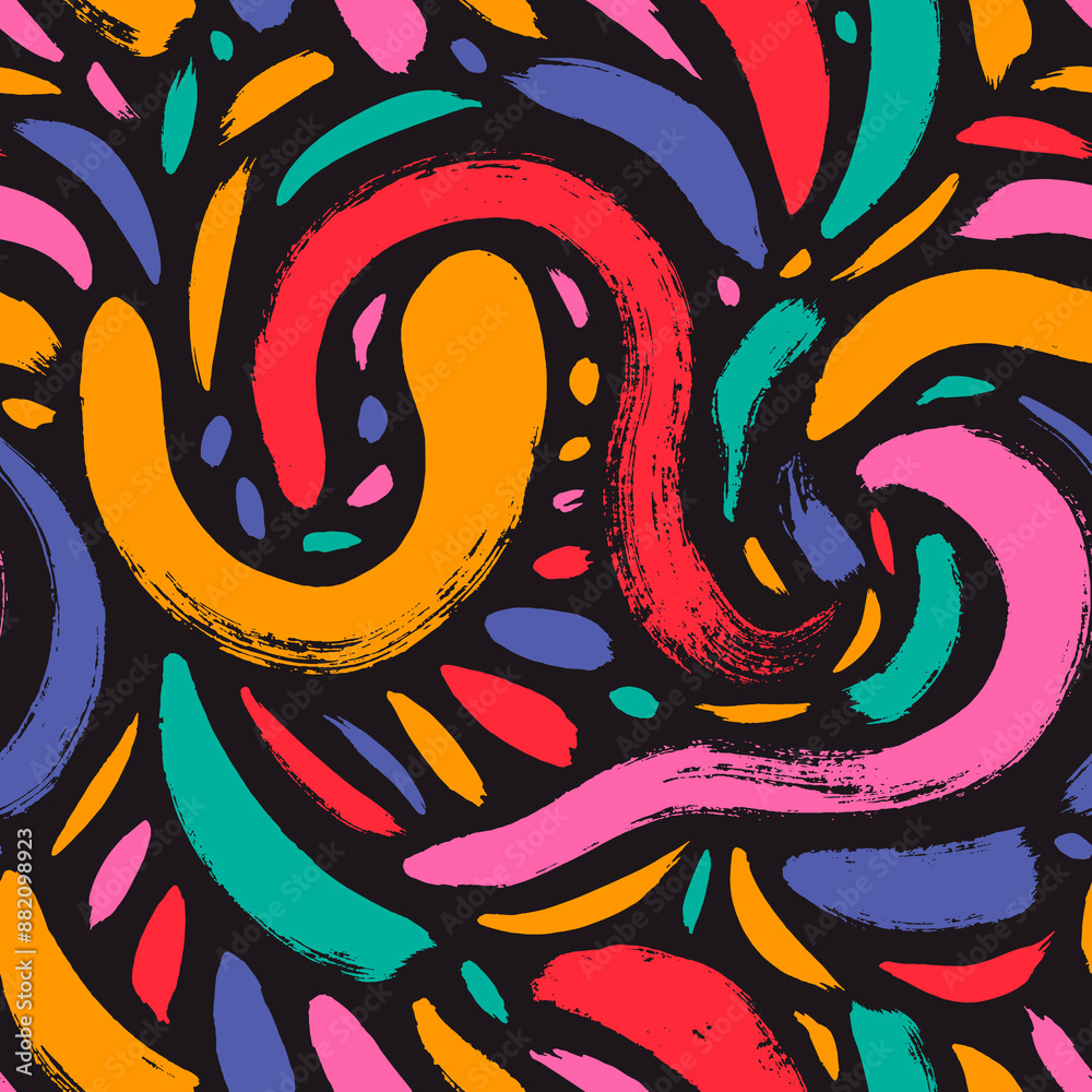 Colorful abstract seamless pattern with thick curved brush stroke ...