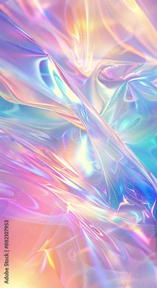 Holographic iridescent abstract vertical video background in pastel ...